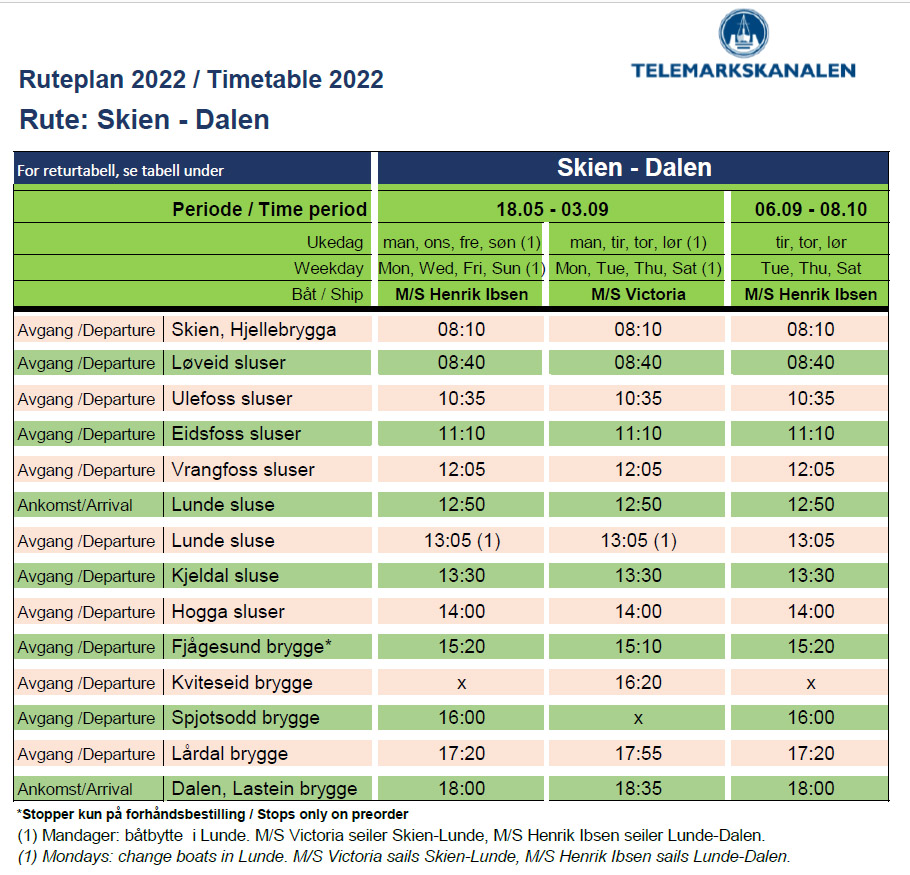 Timetables and prices - Telemarkskanalen